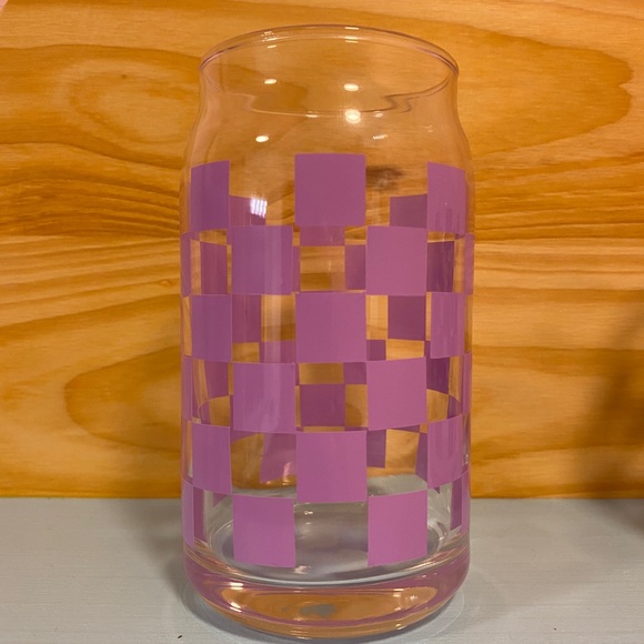 Handmade | Dining | Lilac Lavender Checkerboard Glass Can Cup Checker ...